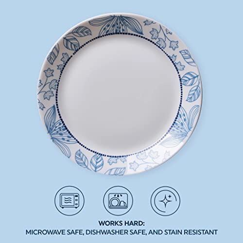 Corelle Everyday Expressions 4-Pc Dining Plates Set, Service for 4, Durable and Eco-Friendly 10-1/2-Inch , Higher Rim Glass Dinner Plate , Microwave and Dishwasher Safe, Rutherford