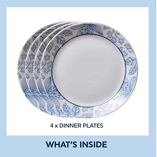 Corelle Everyday Expressions 4-Pc Dining Plates Set, Service for 4, Durable and Eco-Friendly 10-1/2-Inch , Higher Rim Glass Dinner Plate , Microwave and Dishwasher Safe, Rutherford