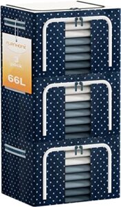 furnhome clothes storage organizer bins containers , foldable stackable storage bins-oxford cloth steel frame storage box for clothing storage with foldable clear window & reinforced handles (navy dots, 66l, 3pcs)…