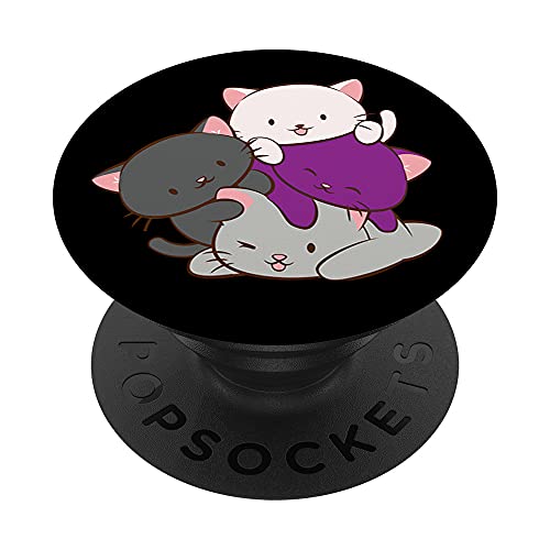 Cute Gray Ace Pride Kawaii Cats Demisexual PopSockets Swappable PopGrip