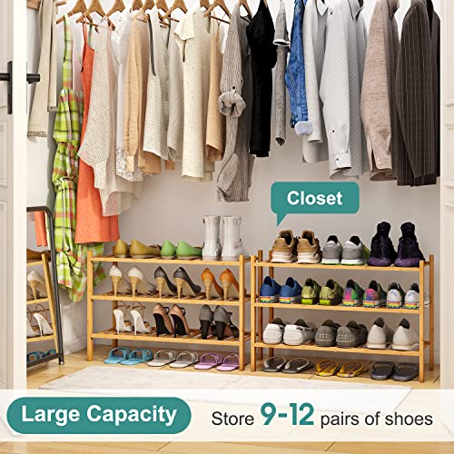 viewcare 3-Tier Free Standing Shoe Racks, Stackable | Beautiful | Natural | Functional | Sturdy, Bamboo Shoe Rack for Entryway Hallway Closet