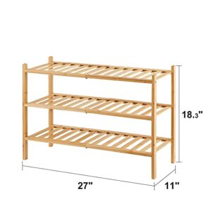 viewcare 3-Tier Free Standing Shoe Racks, Stackable | Beautiful | Natural | Functional | Sturdy, Bamboo Shoe Rack for Entryway Hallway Closet