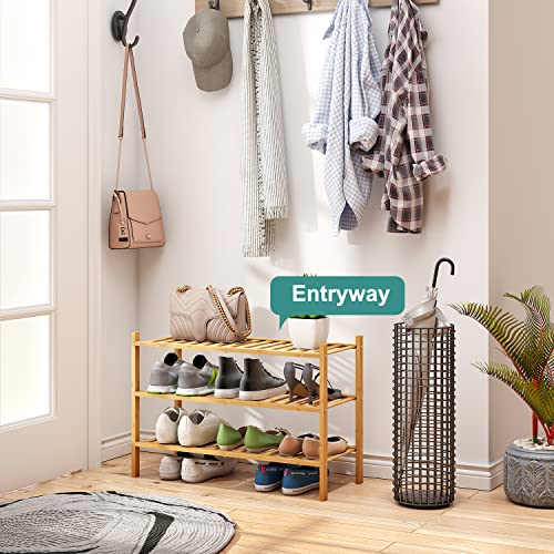 viewcare 3-Tier Free Standing Shoe Racks, Stackable | Beautiful | Natural | Functional | Sturdy, Bamboo Shoe Rack for Entryway Hallway Closet