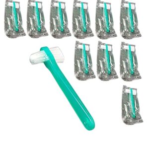 Vakly Denture Brush [Pack of 10] Individually Bagged Denture Brushes with Hard Firm Flat Bristled Heads for Cleaning Dentures, Retainers, False Teeth, Clear Braces, and Mouth Guards