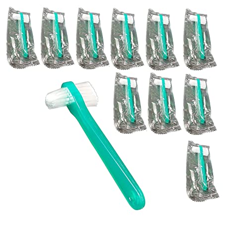 Vakly Denture Brush [Pack of 10] Individually Bagged Denture Brushes with Hard Firm Flat Bristled Heads for Cleaning Dentures, Retainers, False Teeth, Clear Braces, and Mouth Guards