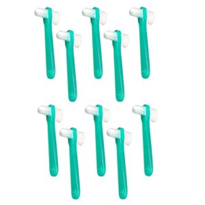 Vakly Denture Brush [Pack of 10] Individually Bagged Denture Brushes with Hard Firm Flat Bristled Heads for Cleaning Dentures, Retainers, False Teeth, Clear Braces, and Mouth Guards