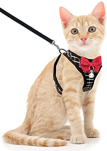 BLUWTE Cat Harness,Cat Harness and Leash, Breathable Dog Harness,Pet Harness,Adjustable Mesh Vest Harness for Puppy Cat Rabbit (Black, S)