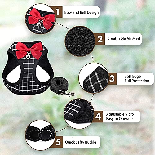 BLUWTE Cat Harness,Cat Harness and Leash, Breathable Dog Harness,Pet Harness,Adjustable Mesh Vest Harness for Puppy Cat Rabbit (Black, S)