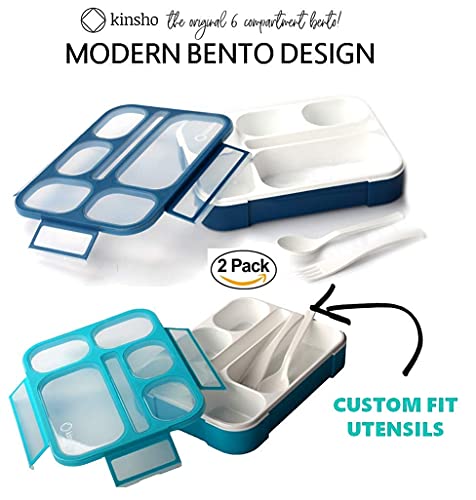 kinsho Bento Box Lunch Boxes and Matching Ice Packs (Blue)