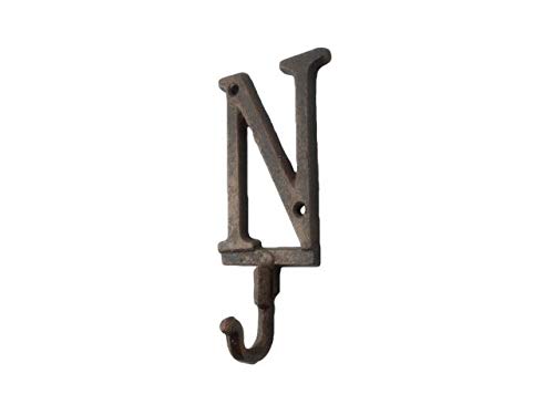 Handcrafted Nautical Decor Rustic Copper Cast Iron Letter N Alphabet Wall Hook 6"