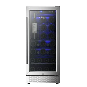 sueno 15 inch built-in/freestanding 32 bottles or 96 cans wine cellar and beverage fridge smart control stainless steel mirror glass door w/lock efc-zfa88 compressor wine cooler refrigerator