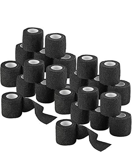 Vet Wrap - (Pack of 24-2 inch x 5 Yard Rolls) Self Adherent Wrap Cohesive Compression Bandage and Medical Gauze Bandage Roll Tape for Dogs, Cats, Horses, Black