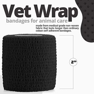 Vet Wrap - (Pack of 24-2 inch x 5 Yard Rolls) Self Adherent Wrap Cohesive Compression Bandage and Medical Gauze Bandage Roll Tape for Dogs, Cats, Horses, Black