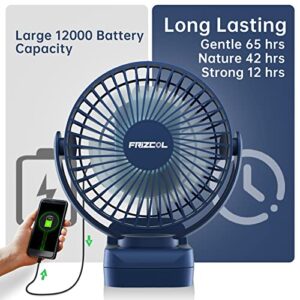 Clip on Fan 65 Hours Portable Desk Fan Rechargeable with LED Lights & Hooks 12000 Capacity Battery Operated Fan with Clips Small Desk Fan Mini Fans for Tents Travel Outdoor Camping Golf Cart Stroller