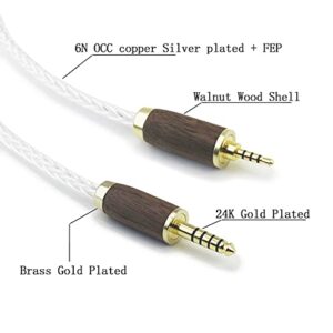 NewFantasia 2.5mm Balanced Male to 4.4mm Balanced Male Headphone Audio Adapter Cable 8 Cores 6N OCC Copper Single Crystal Silver Plated Wire Walnut Wood Shell 2.5mm to 4.4mm Male 4.9ft