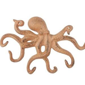 HANDCRAFTED NAUTICAL DÉCOR Rustic Orange Cast Iron Octopus Hook 11"