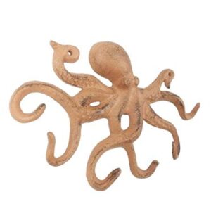 HANDCRAFTED NAUTICAL DÉCOR Rustic Orange Cast Iron Octopus Hook 11"