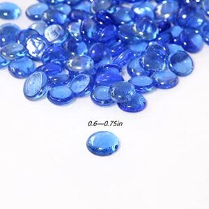 ZRTNY Blue Flat Bead Glass Beads Vase Fillers Fish Tank Aquarium Pebbles Decoration Gem Flat Beads Filled Marbles Bulk (1LB)