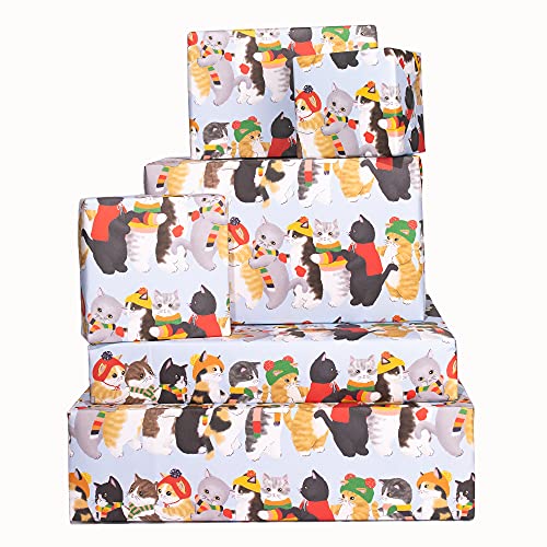 CENTRAL 23 Fun Christmas Cats Wrapping Paper - 6 Sheets of Gift Wrap - For Cat Owners - For Men Women - Seasonal - Recyclable