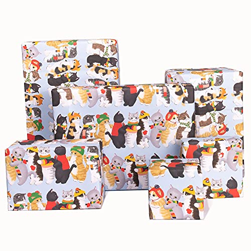 CENTRAL 23 Fun Christmas Cats Wrapping Paper - 6 Sheets of Gift Wrap - For Cat Owners - For Men Women - Seasonal - Recyclable