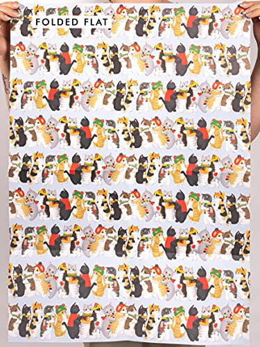 CENTRAL 23 Fun Christmas Cats Wrapping Paper - 6 Sheets of Gift Wrap - For Cat Owners - For Men Women - Seasonal - Recyclable