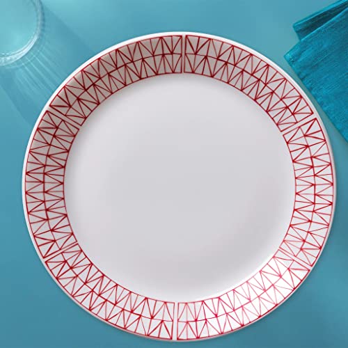 Corelle Everyday Expressions 12-Pc Dinnerware Set, Service for 4, Durable and Eco-Friendly, Higher Rim Glass Plate & Bowl Set, Microwave and Dishwasher Safe, Graphic Stitch