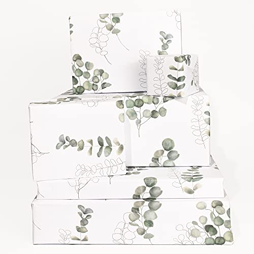 CENTRAL 23 Pretty Wrapping Paper (x6) Sheets - Gift Wrap for Her - For Men Women - Eucalyptus Plants - Green White - Recyclable