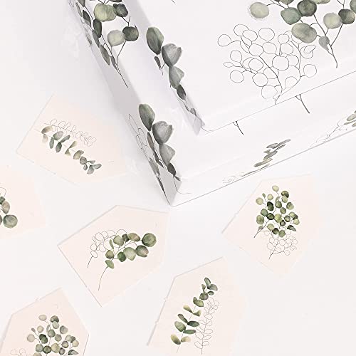 CENTRAL 23 Pretty Wrapping Paper (x6) Sheets - Gift Wrap for Her - For Men Women - Eucalyptus Plants - Green White - Recyclable