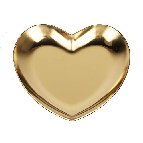 Raguso Stainless Steel Jewelry Display Tray Heart-Shaped Trinket Pallet Fruit Tray for Home Kitchen(Gold)