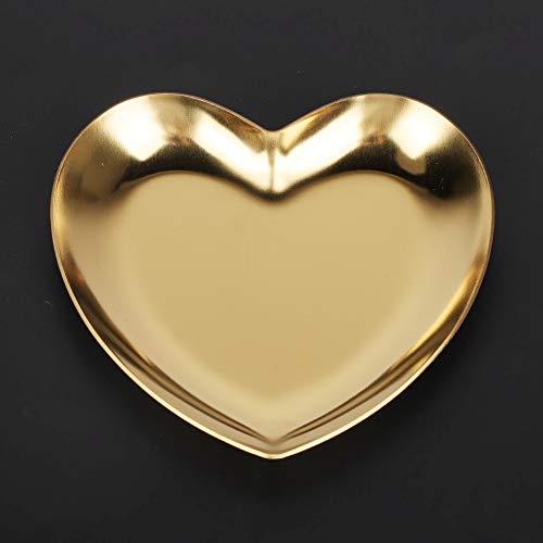 Raguso Stainless Steel Jewelry Display Tray Heart-Shaped Trinket Pallet Fruit Tray for Home Kitchen(Gold)