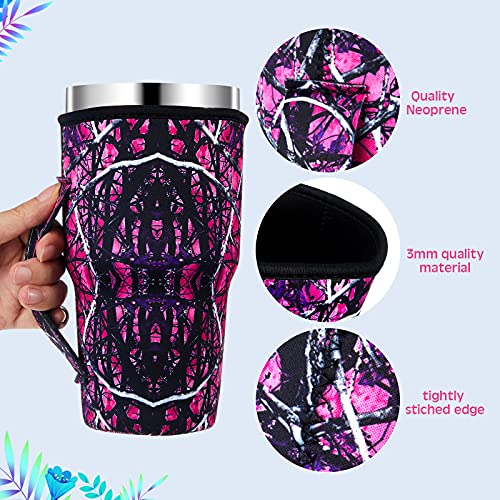 24 Pieces Iced Coffee Cup Sleeves Reusable Iced Coffee Cup Cover Neoprene Insulated Cup Sleeves Drinks Sleeve Holder for 30-32 oz Iced Coffee Cup Cold Hot Beverages Drinks, 24 Styles