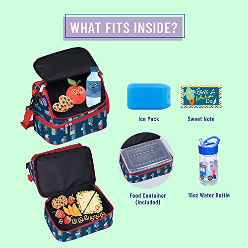 Wildkin Two Compartment Insulated Lunch Bag for Boys & Girls, Measures 9 x 8 x 7 Inches Lunch Box Bag for Kids, Ideal for Packing Hot or Cold Snacks for School and Travel (Transportation)