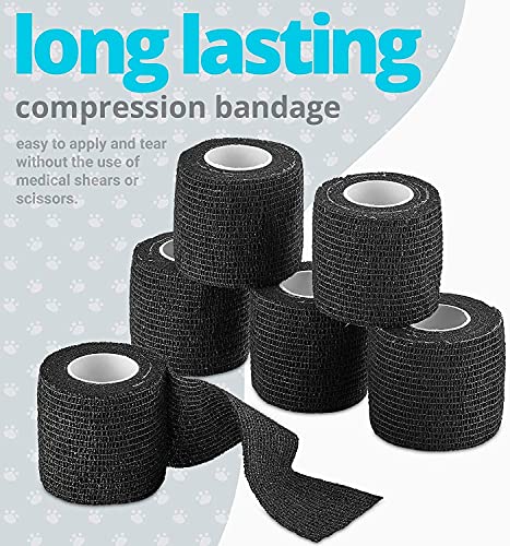 Vet Wrap - (Pack of 12-2 inch x 5 Yard Rolls) Self Adherent Wrap Cohesive Compression Bandage and Medical Gauze Bandage Roll Tape for Dogs, Cats, Horses, Black