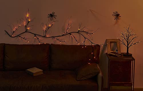 LITBLOOM Lighted Spooky Halloween Tree with Timer Battery Operated or USB Plug in, Pre-lit Black Glittered Tabletop Tree with Orange Lights 24L 18IN for Halloween Home Party Decoration Indoor