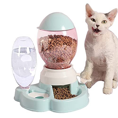 KTWEGOFU Automatic Cat Feeder and Water Dispenser，Auto Gravity Food Feeder & Non Spill Water Dispenser 2 in 1, Durable Plastic Pet Food Bowl for Small Medium Cats and Dogs (Blue)