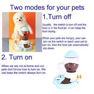 KTWEGOFU Automatic Cat Feeder and Water Dispenser，Auto Gravity Food Feeder & Non Spill Water Dispenser 2 in 1, Durable Plastic Pet Food Bowl for Small Medium Cats and Dogs (Blue)