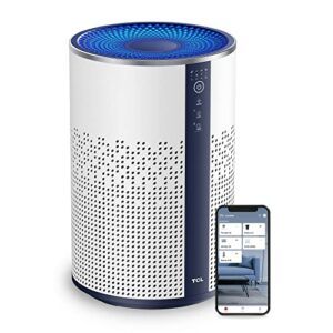 tcl air purifier for home room bedroom, smart wifi alexa control, true h13 hepa air filter remove 99.97% smoke odor pet dander dust pollen mold air cleaner metal design with night light