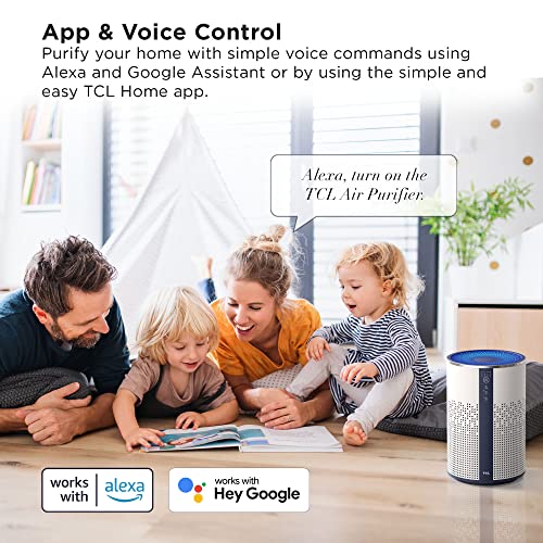 TCL Air Purifier for Home Room Bedroom, Smart WiFi Alexa Control, True H13 HEPA Air Filter Remove 99.97% Smoke Odor Pet Dander Dust Pollen Mold Air Cleaner Metal Design with Night Light