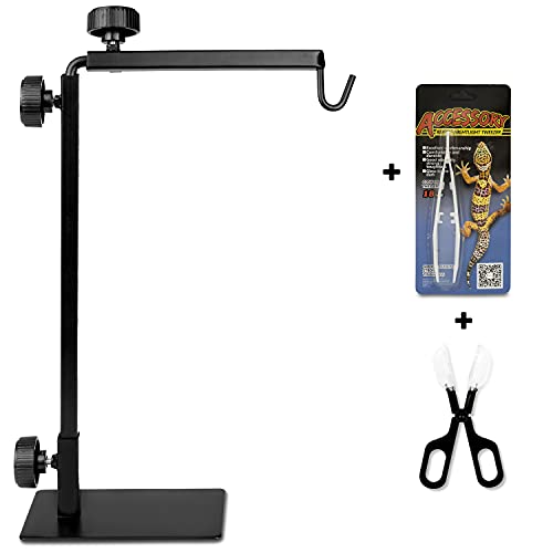 Kadako ® Reptile Lamp Stand - Adjustable Metal Heat Lamp Stand and Light Dome Support Fixture for Terrarium Enclosure, Aquarium and Tank - Includes Our Feeding Accessories Kit