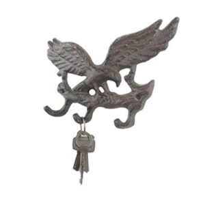 Handcrafted Nautical Decor Cast Iron Flying Eagle Landing on a Tree Branch Decorative Metal Wall Hooks 7.5