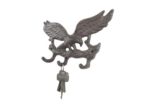 Handcrafted Nautical Decor Cast Iron Flying Eagle Landing on a Tree Branch Decorative Metal Wall Hooks 7.5