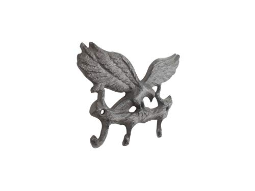 Handcrafted Nautical Decor Cast Iron Flying Eagle Landing on a Tree Branch Decorative Metal Wall Hooks 7.5