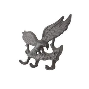 Handcrafted Nautical Decor Cast Iron Flying Eagle Landing on a Tree Branch Decorative Metal Wall Hooks 7.5