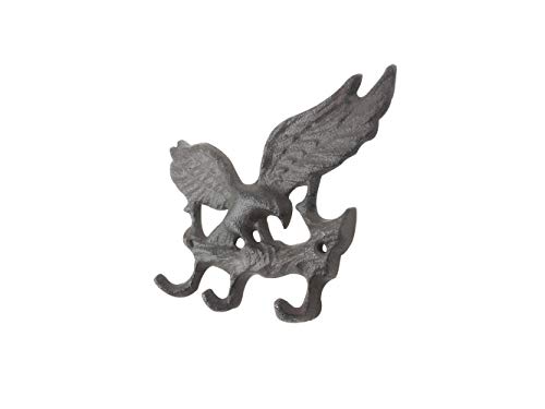 Handcrafted Nautical Decor Cast Iron Flying Eagle Landing on a Tree Branch Decorative Metal Wall Hooks 7.5