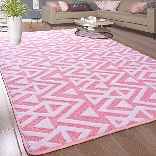 Ompaa Ultra Soft Shaggy Rugs Memory Foam Bedroom Carpet, Pink 4 x 6 Feet, Plush Geometric Textured Area Rugs for Living Room Couch Dorm Bedside Kids Girls Teens Room Nursery Decor Floor Mat