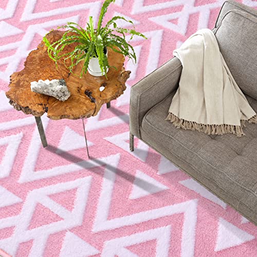 Ompaa Ultra Soft Shaggy Rugs Memory Foam Bedroom Carpet, Pink 4 x 6 Feet, Plush Geometric Textured Area Rugs for Living Room Couch Dorm Bedside Kids Girls Teens Room Nursery Decor Floor Mat