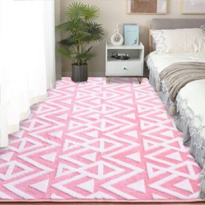 Ompaa Ultra Soft Shaggy Rugs Memory Foam Bedroom Carpet, Pink 4 x 6 Feet, Plush Geometric Textured Area Rugs for Living Room Couch Dorm Bedside Kids Girls Teens Room Nursery Decor Floor Mat