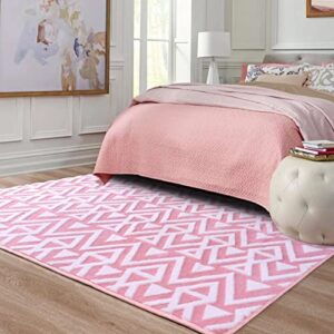 Ompaa Ultra Soft Shaggy Rugs Memory Foam Bedroom Carpet, Pink 4 x 6 Feet, Plush Geometric Textured Area Rugs for Living Room Couch Dorm Bedside Kids Girls Teens Room Nursery Decor Floor Mat