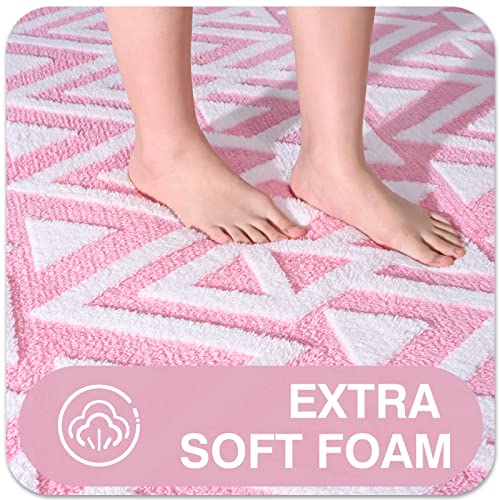 Ompaa Ultra Soft Shaggy Rugs Memory Foam Bedroom Carpet, Pink 4 x 6 Feet, Plush Geometric Textured Area Rugs for Living Room Couch Dorm Bedside Kids Girls Teens Room Nursery Decor Floor Mat