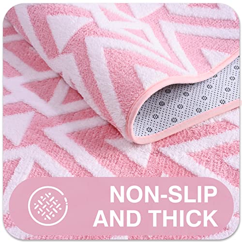 Ompaa Ultra Soft Shaggy Rugs Memory Foam Bedroom Carpet, Pink 4 x 6 Feet, Plush Geometric Textured Area Rugs for Living Room Couch Dorm Bedside Kids Girls Teens Room Nursery Decor Floor Mat